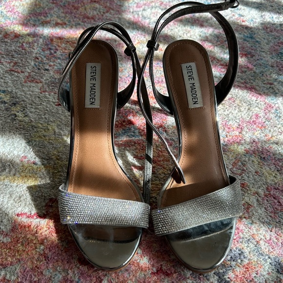 Steve Madden | Shoes | Steve Madden Silver Strappy Heels | Poshmark